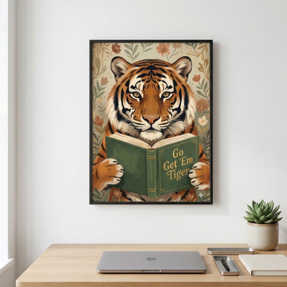 Motivational Tiger Reading Print – Humorous Bookworm Wall Art | Digital ...
